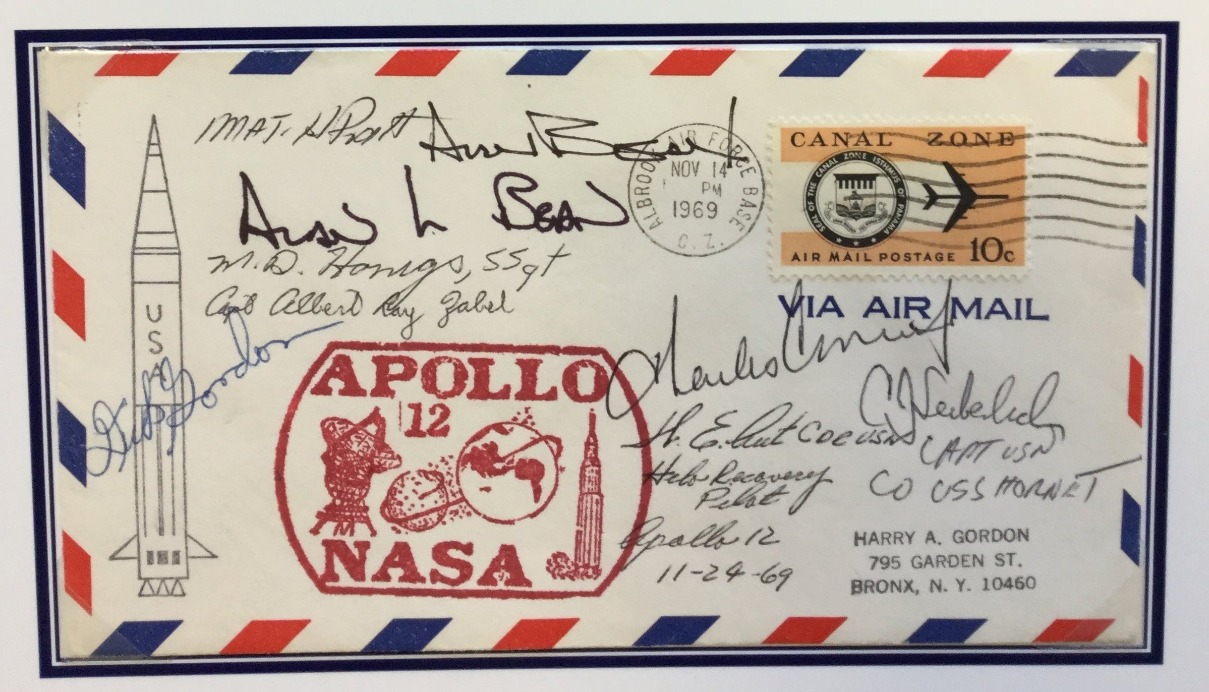 Apollo 12 launch date signed postal cover, plus recovery team ...