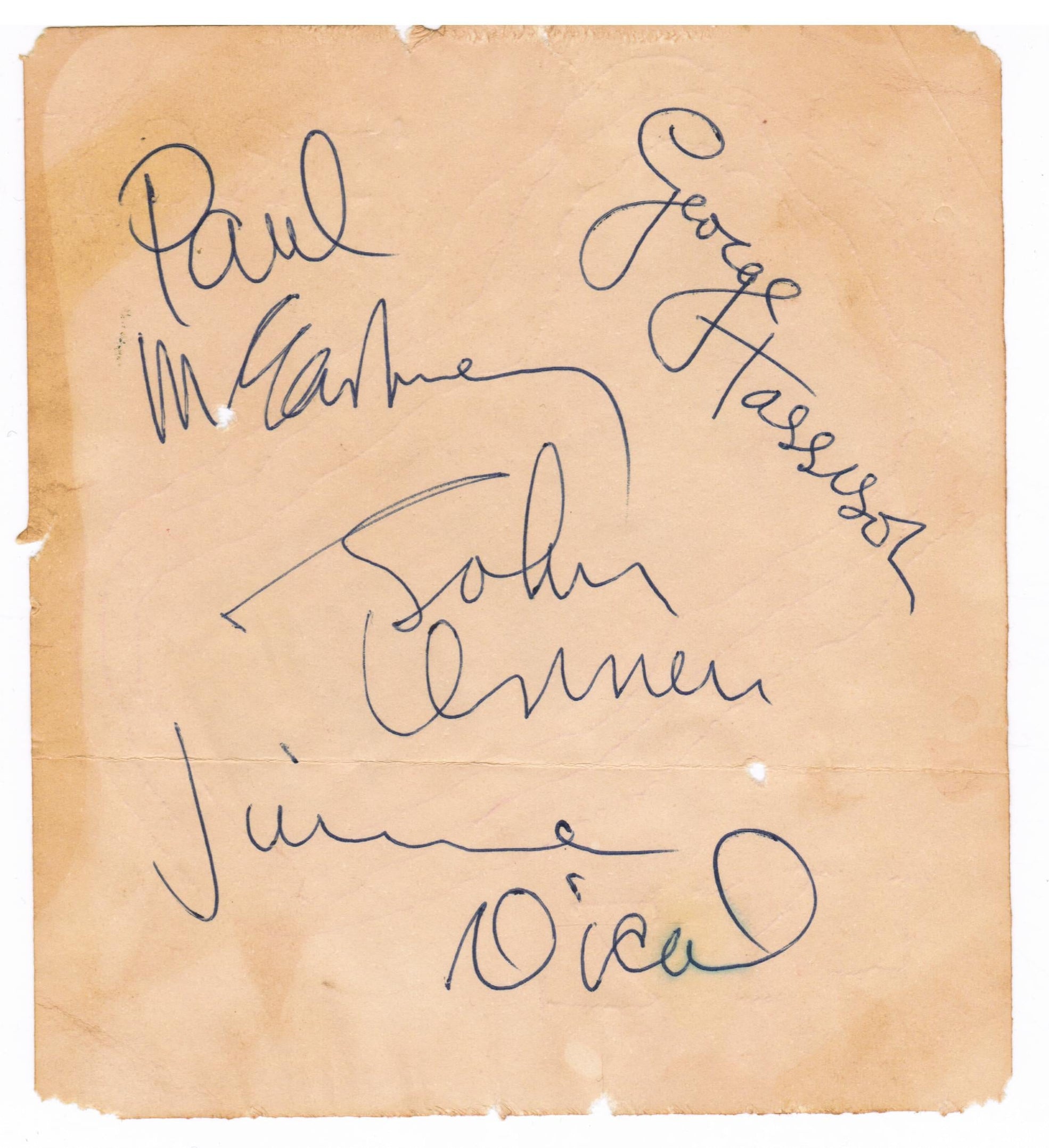 Beatles signatures with stand-in drummer Jimmie Nicol — JustCollecting