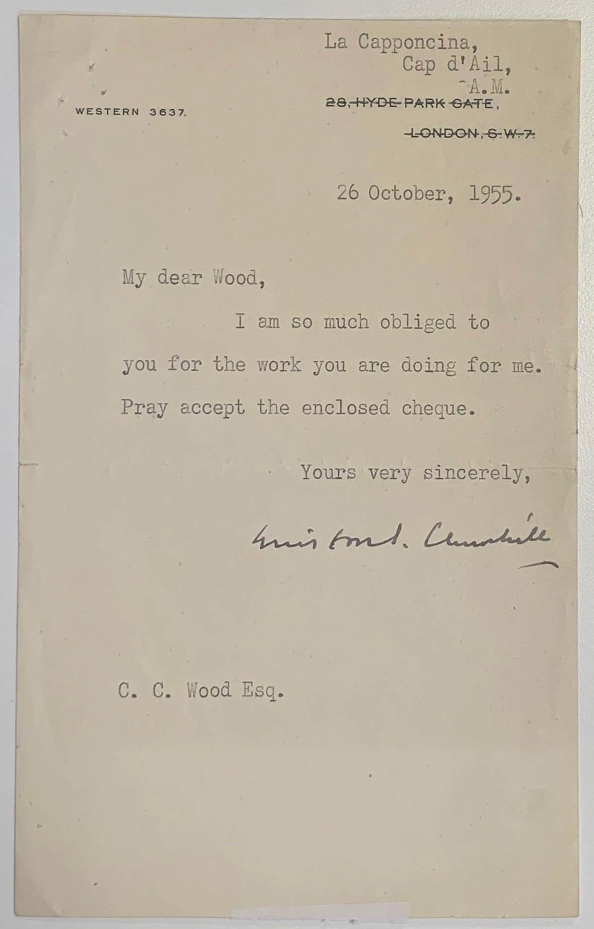 Winston Churchill 1955 Signed Letter — JustCollecting