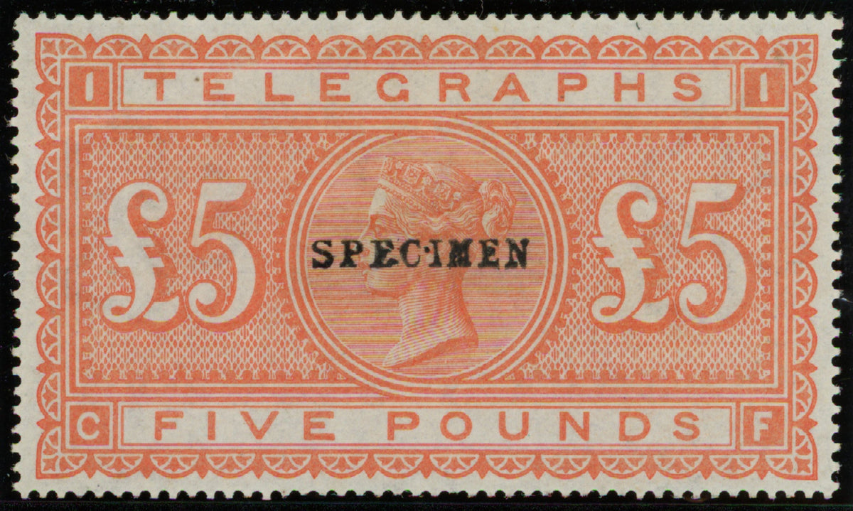 Great Britain 1876 £5 Orange Telegraphs Specimens, SGT18s — JustCollecting