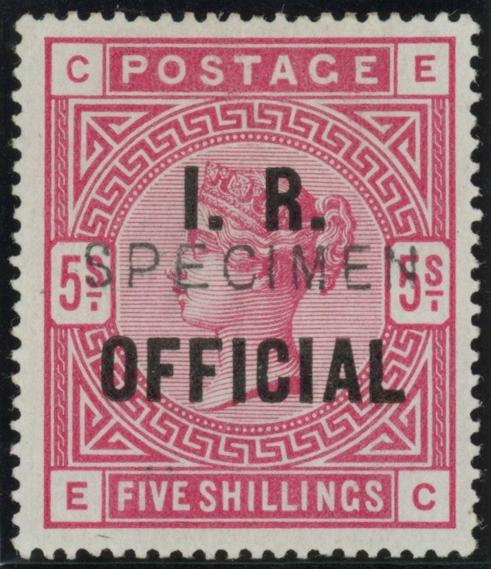 Great Britain 1890 5s rose (I.R. Official) Specimen, SGO9s — JustCollecting