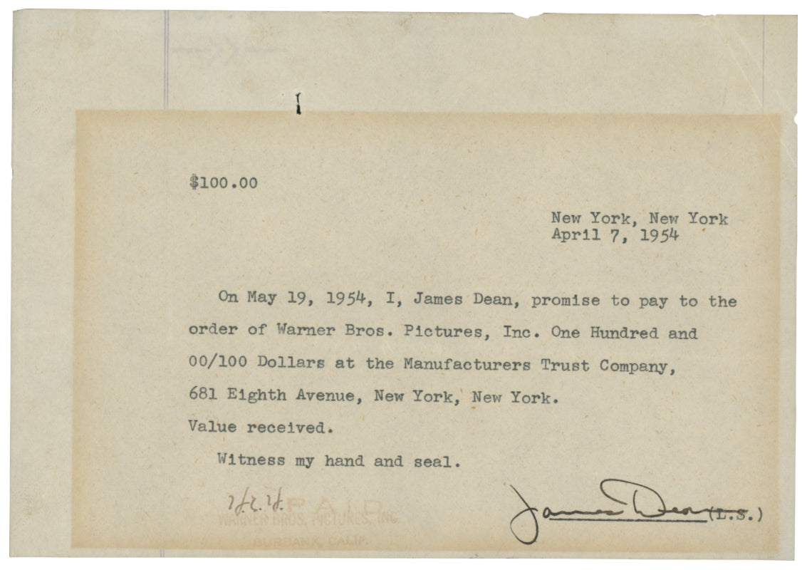 James Dean signed note — JustCollecting
