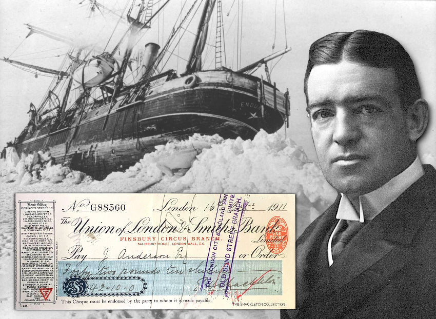 Ernest Shackleton signed bank cheque — JustCollecting