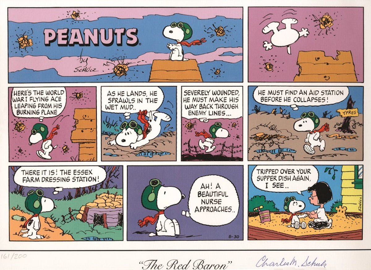 Charles Schulz signed Peanuts Red Baron Snoopy lithograph — JustCollecting